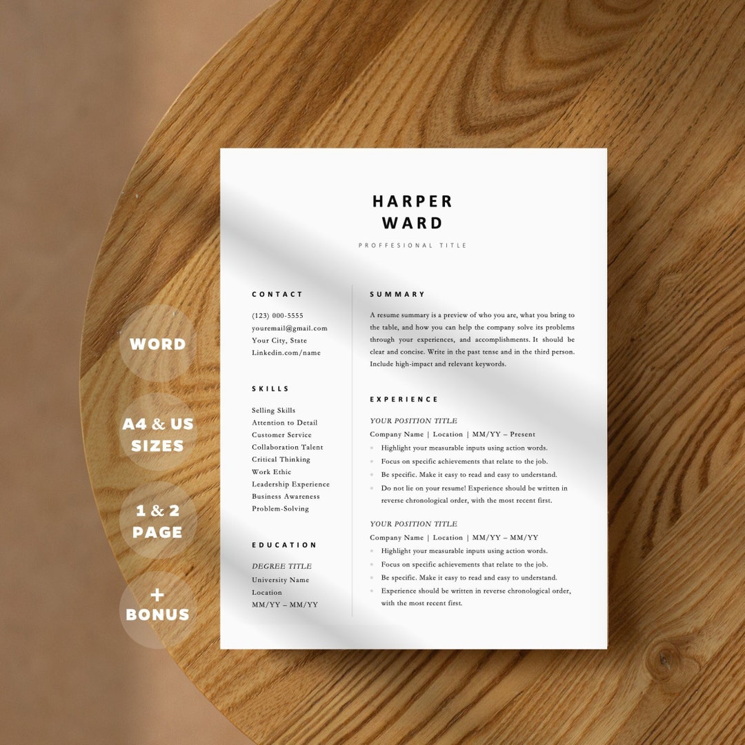 Minimalist Clean Resume Template Word | Professional Simple Modern ...