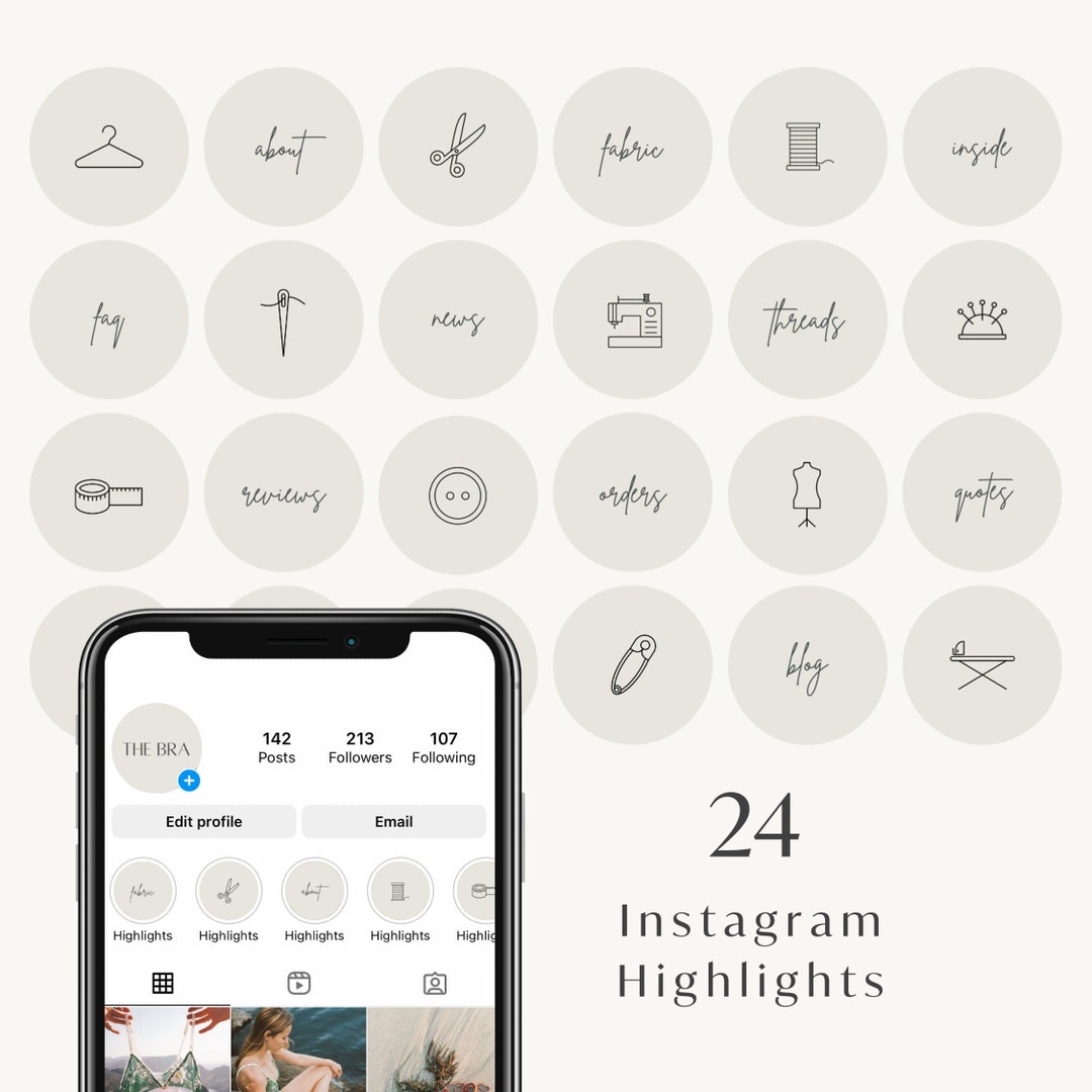 Lifestyle Highlight Story Icons Line Art | Instagram Cream Hand Drawn ...