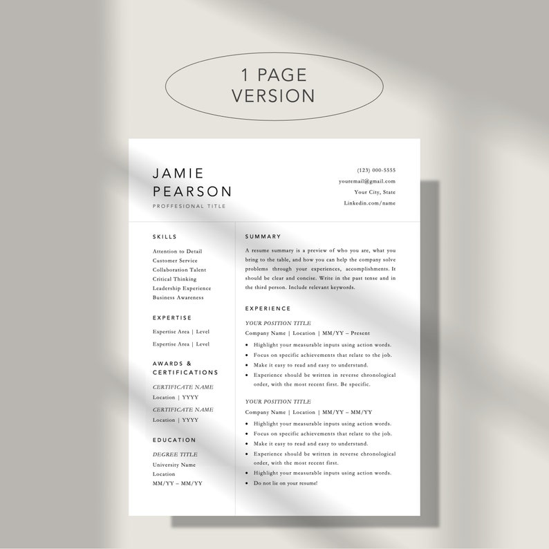 Professional Resume Word Instant Download | Modern Clean Simple Resume ...