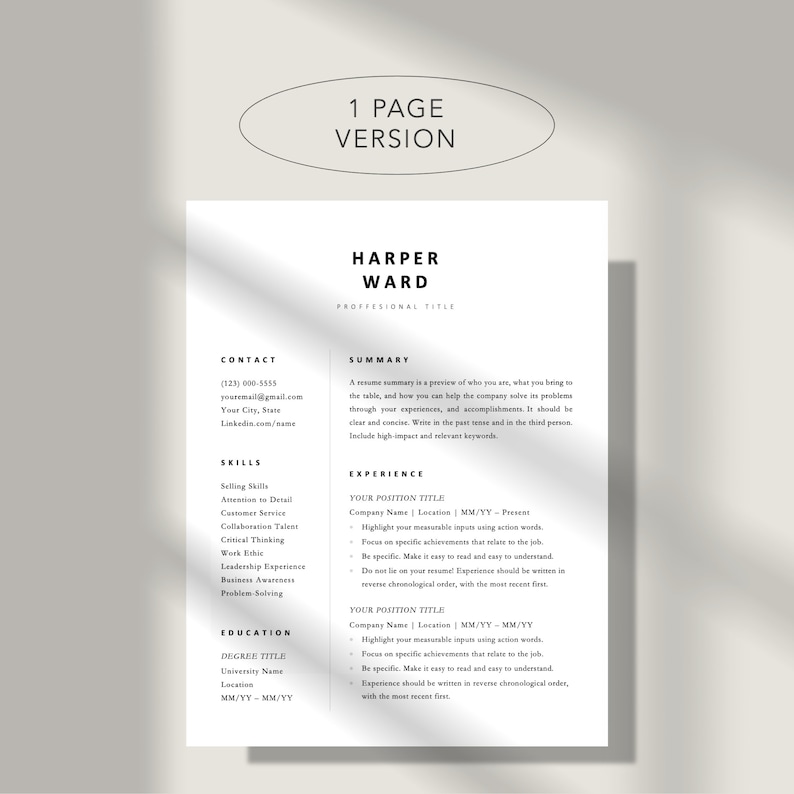 Minimalist Simple Resume Template Word Professional Creative - Etsy Minimalist Simple Resume Template Word Professional Creative - Etsy