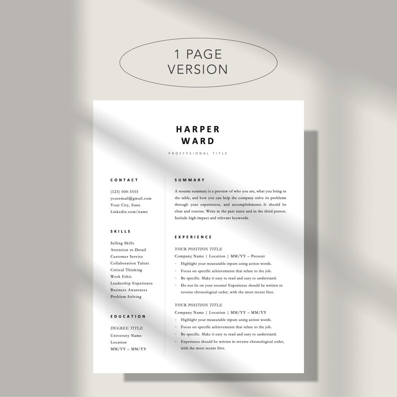 Minimalist Clean Resume Template Word Professional Simple Modern