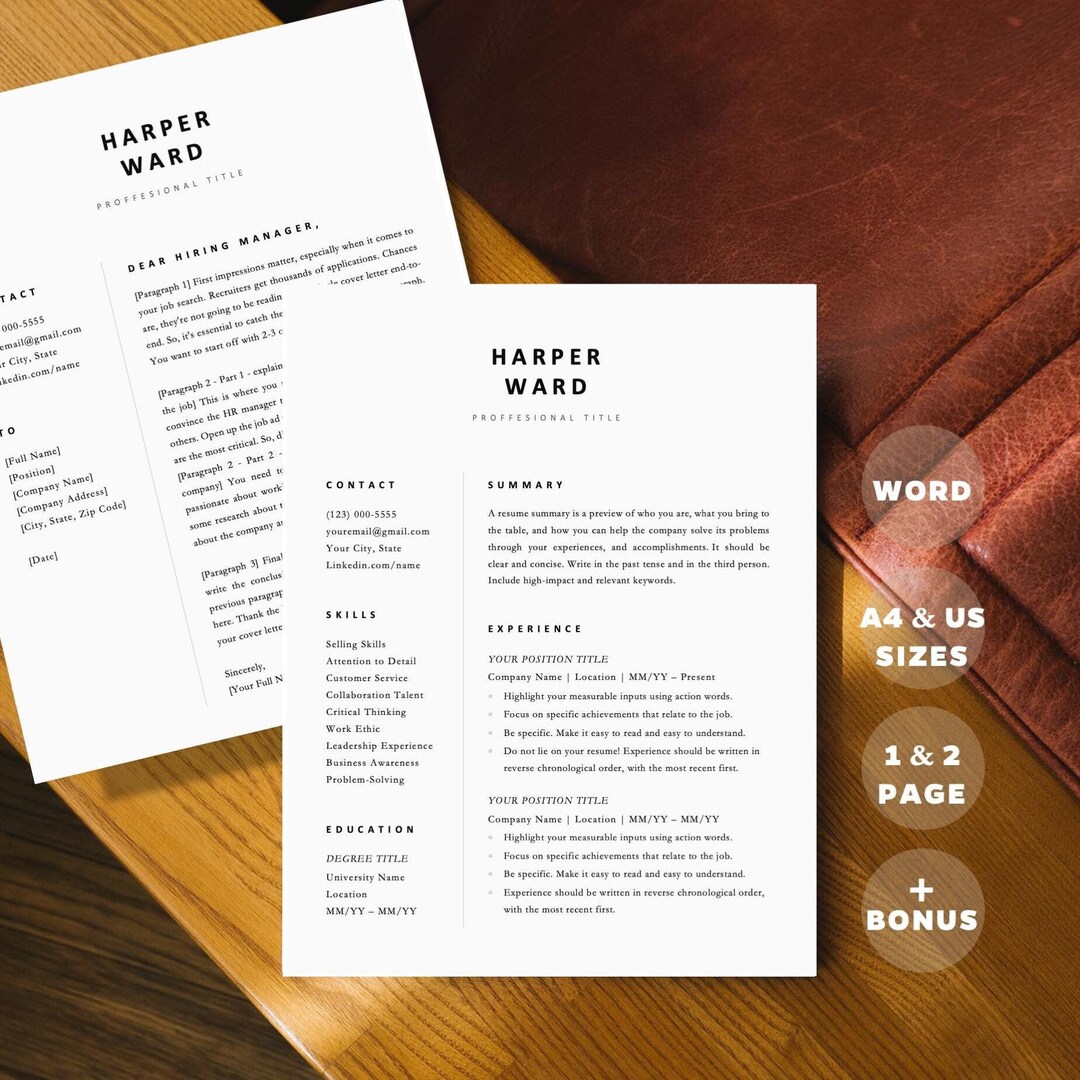 Minimalist Clean Resume Template Instant Download in Word ...