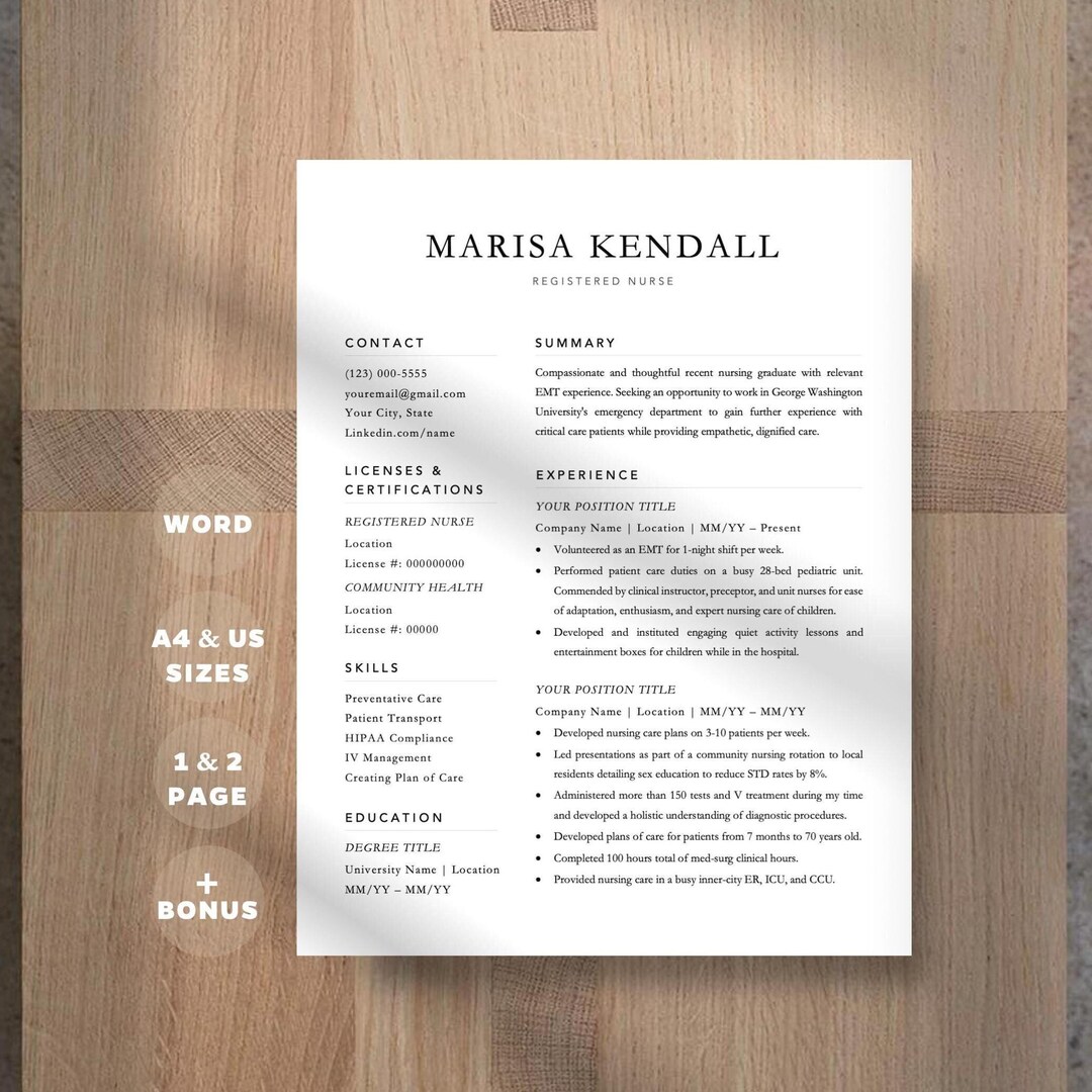 New Grad Nurse Resume Template in Word | First Job Student Nursing ...