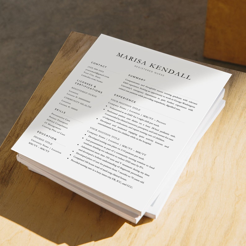 New Grad Nurse Resume Template in Word | First Job Student Nursing ...