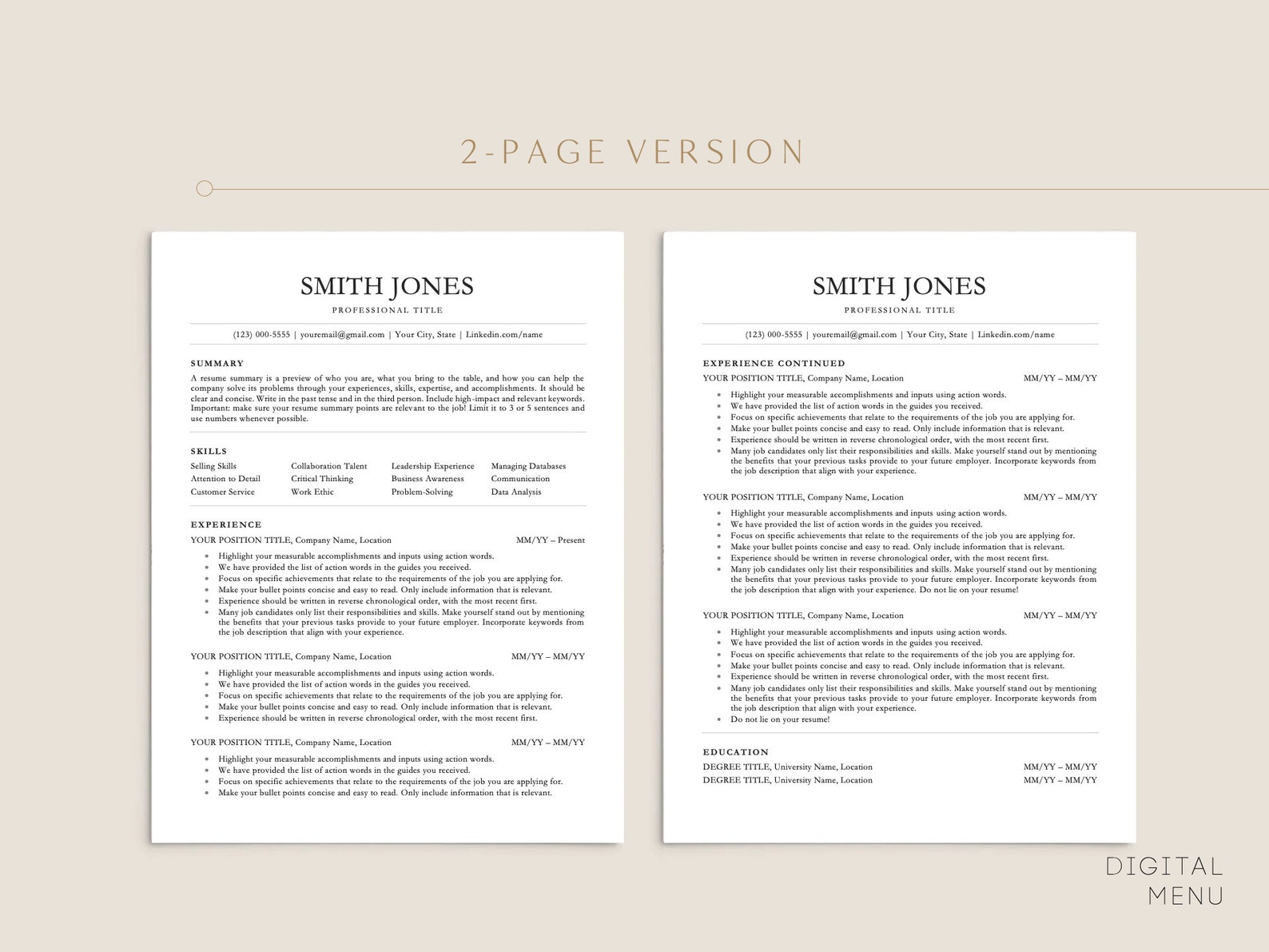 Ats-friendly Resume Template Word Google Docs - Etsy