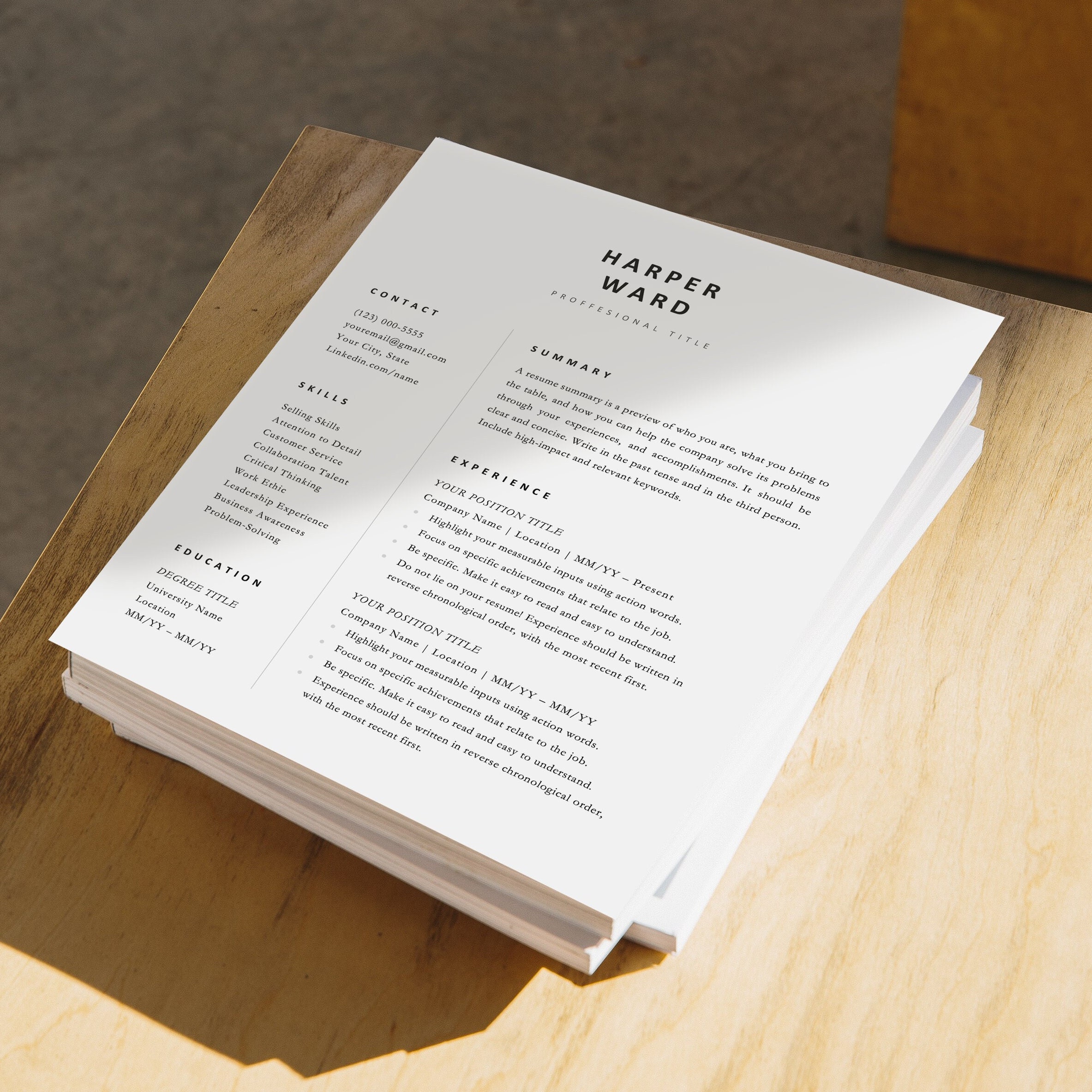 Minimalist Clean Resume Template Word | Professional Simple Modern ...