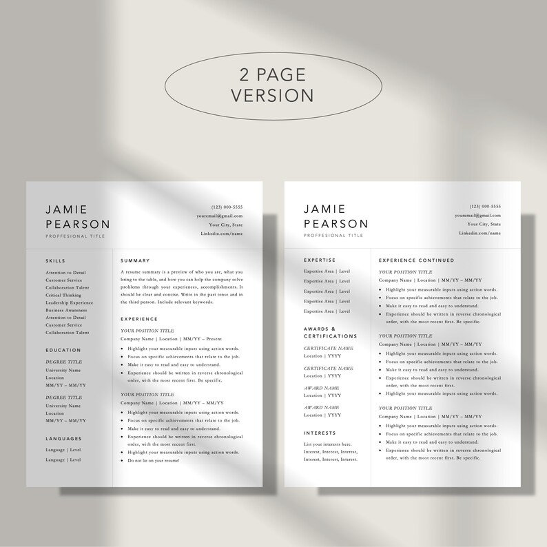 Professional Resume Word Instant Download | Modern Clean Simple Resume ...