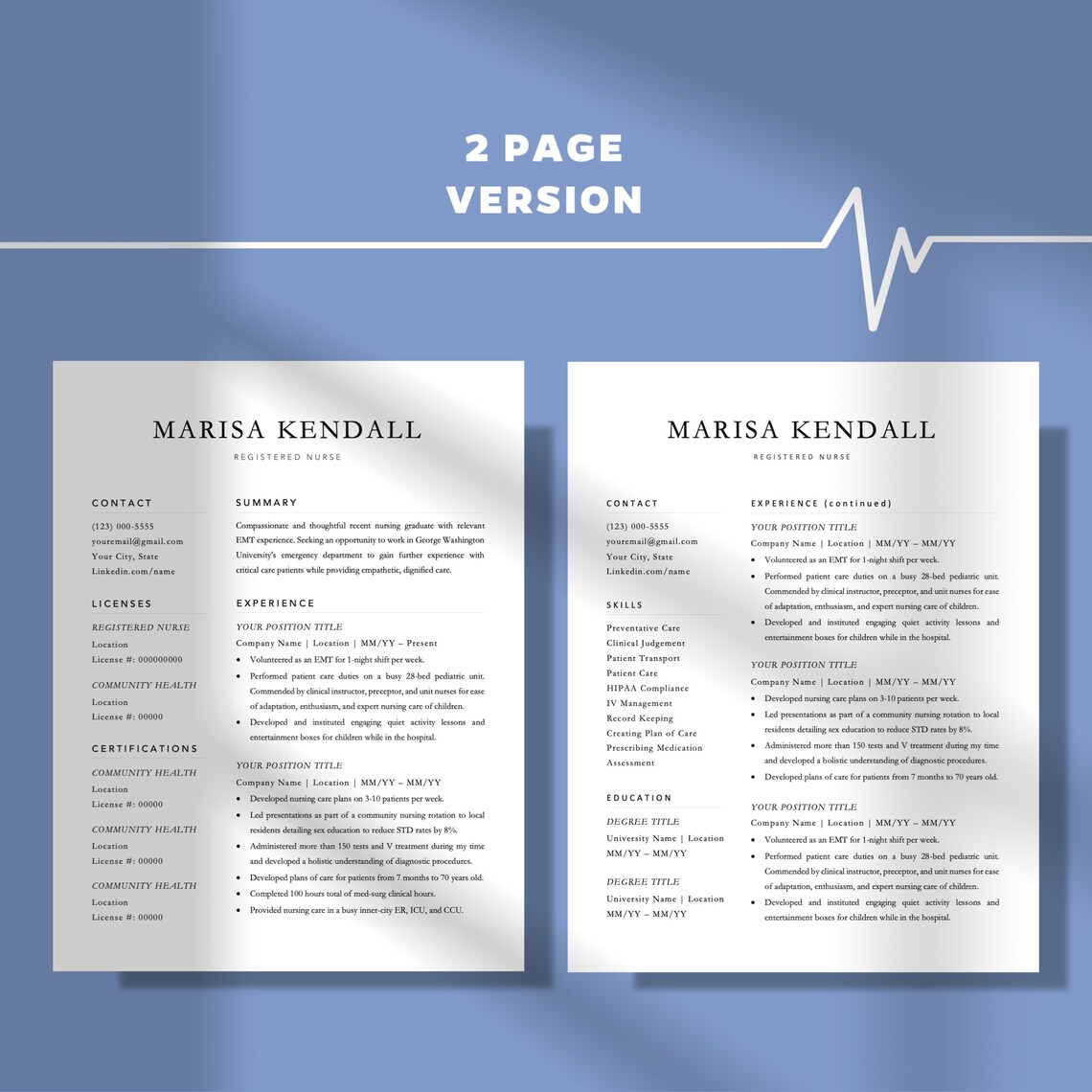 New Grad Nurse Resume Template in Word | First Job Student Nursing ...