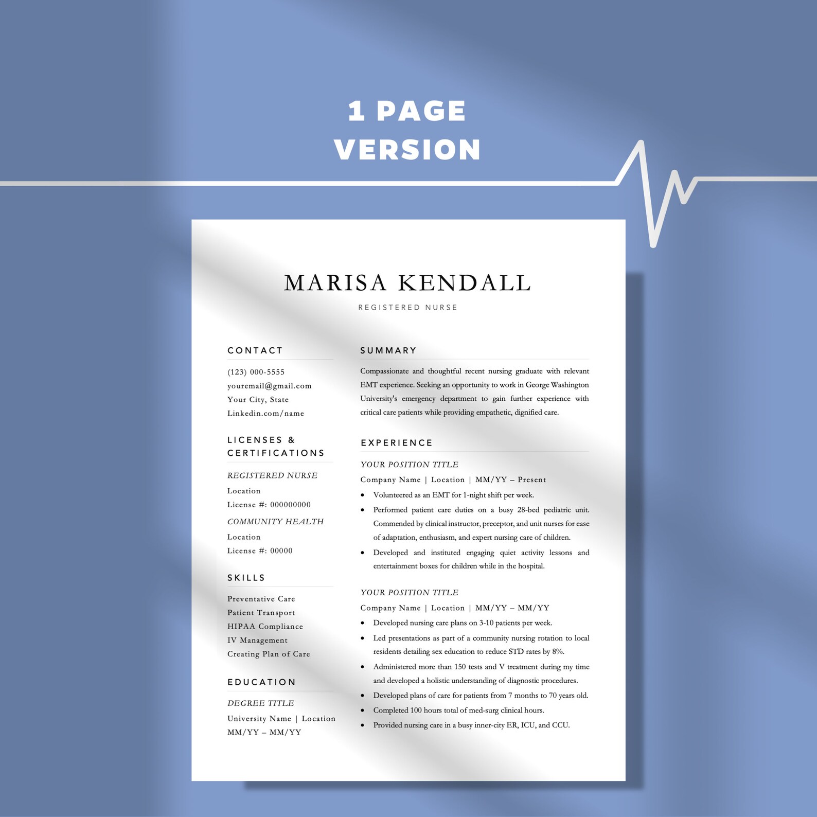 New Grad Nurse Resume Template in Word | First Job Student Nursing ...