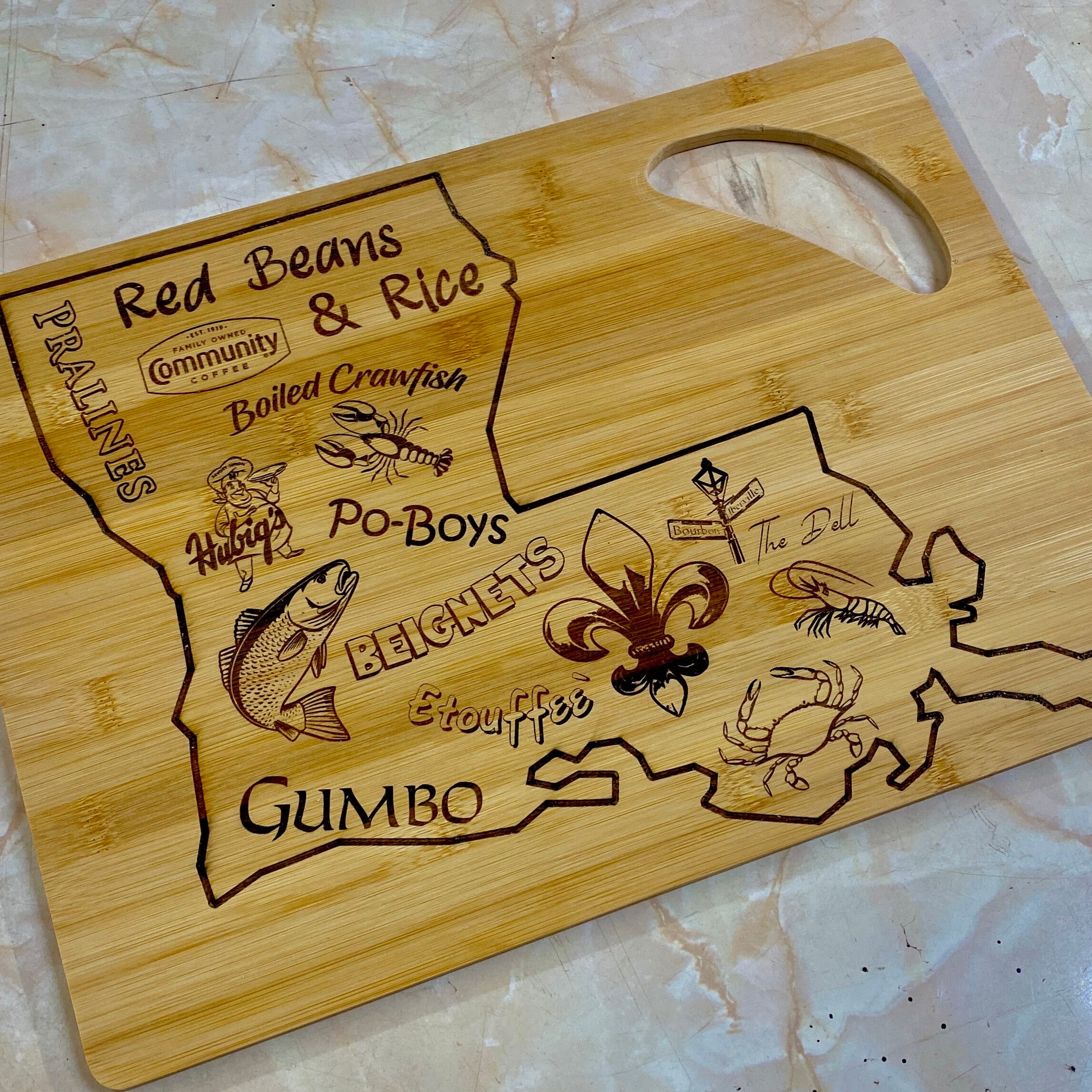 Authentic Louisiana Bamboo Cutting Board NOLA La Gumbo Cajun Crawfish ...