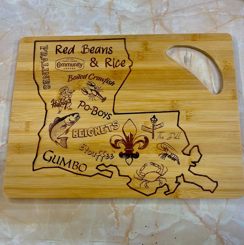 Authentic Louisiana Bamboo Cutting Board NOLA La Gumbo Cajun Crawfish ...