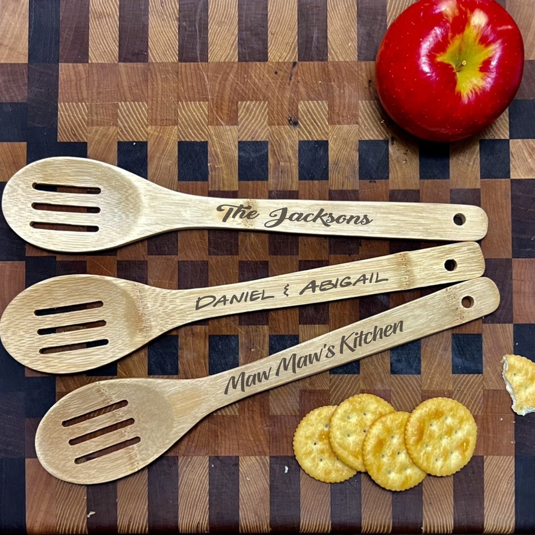 Customized Bamboo Spoon, Bamboo Slotted Spoon, Personalized Spoon ...