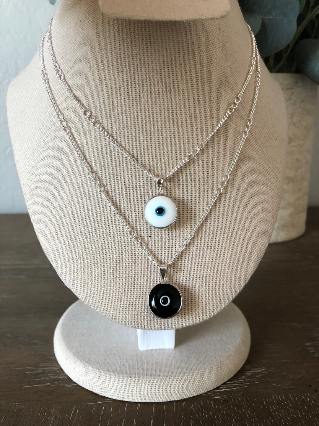 Evil Eye Necklace in White or Black/good Luck Evil Eye/protection Eye ...