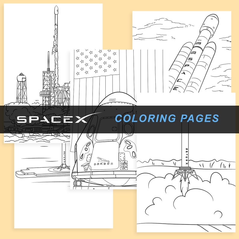 Spacex Coloring Pages, Printable Colouring Sheets, Digital Download ...