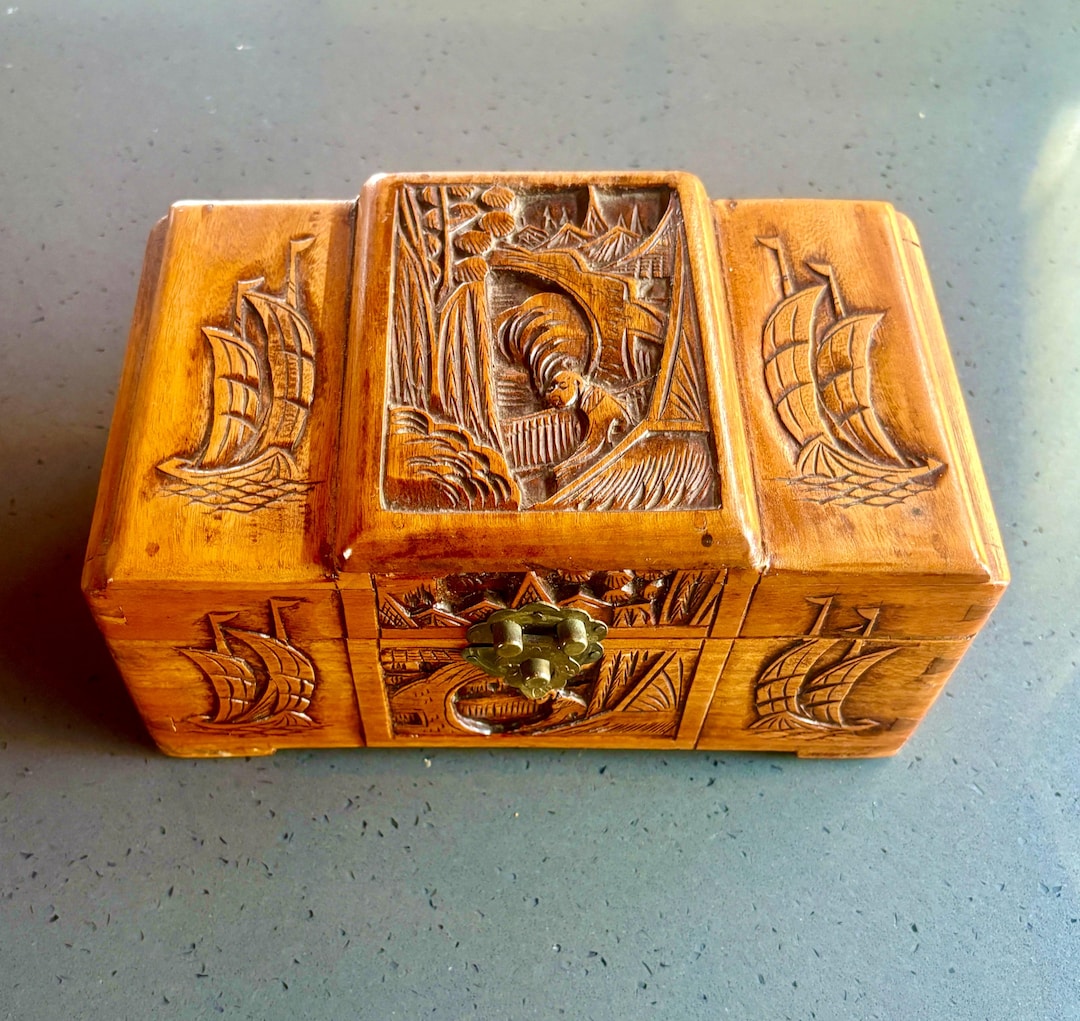 Hand Carved Vintage Chinese Camphor Small Chest Antique Asian Wooden ...
