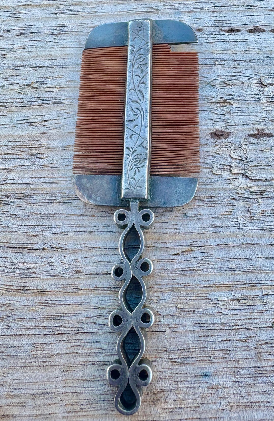 C.1850–1865 Anglo-indian Raj Silver & Sandalwood Moustache Comb | Hand ...