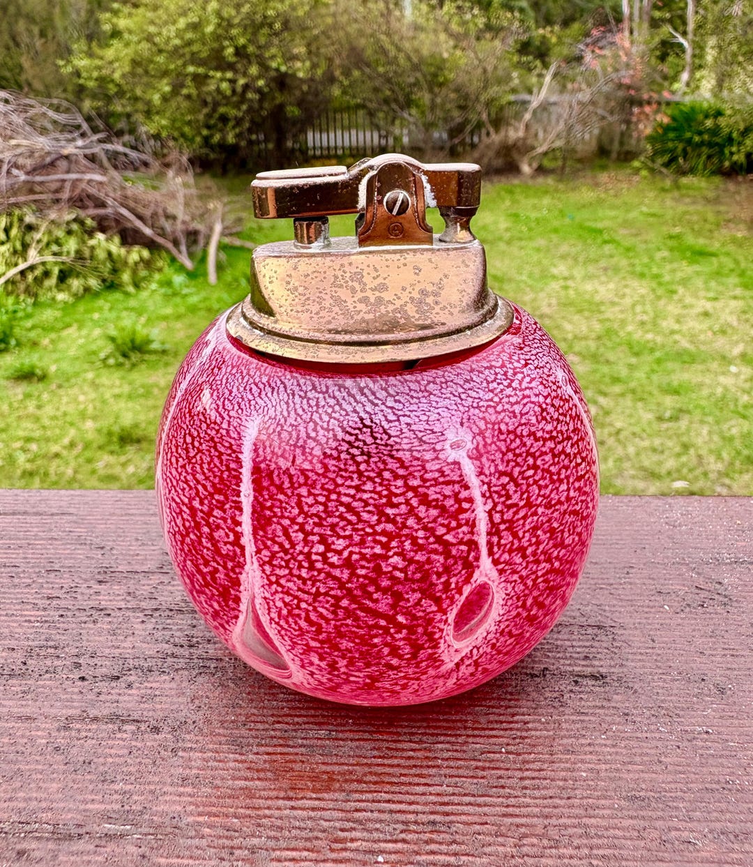 Vintage Murano Glass Table Lighter, Red Art Glass With Mottled Veins ...