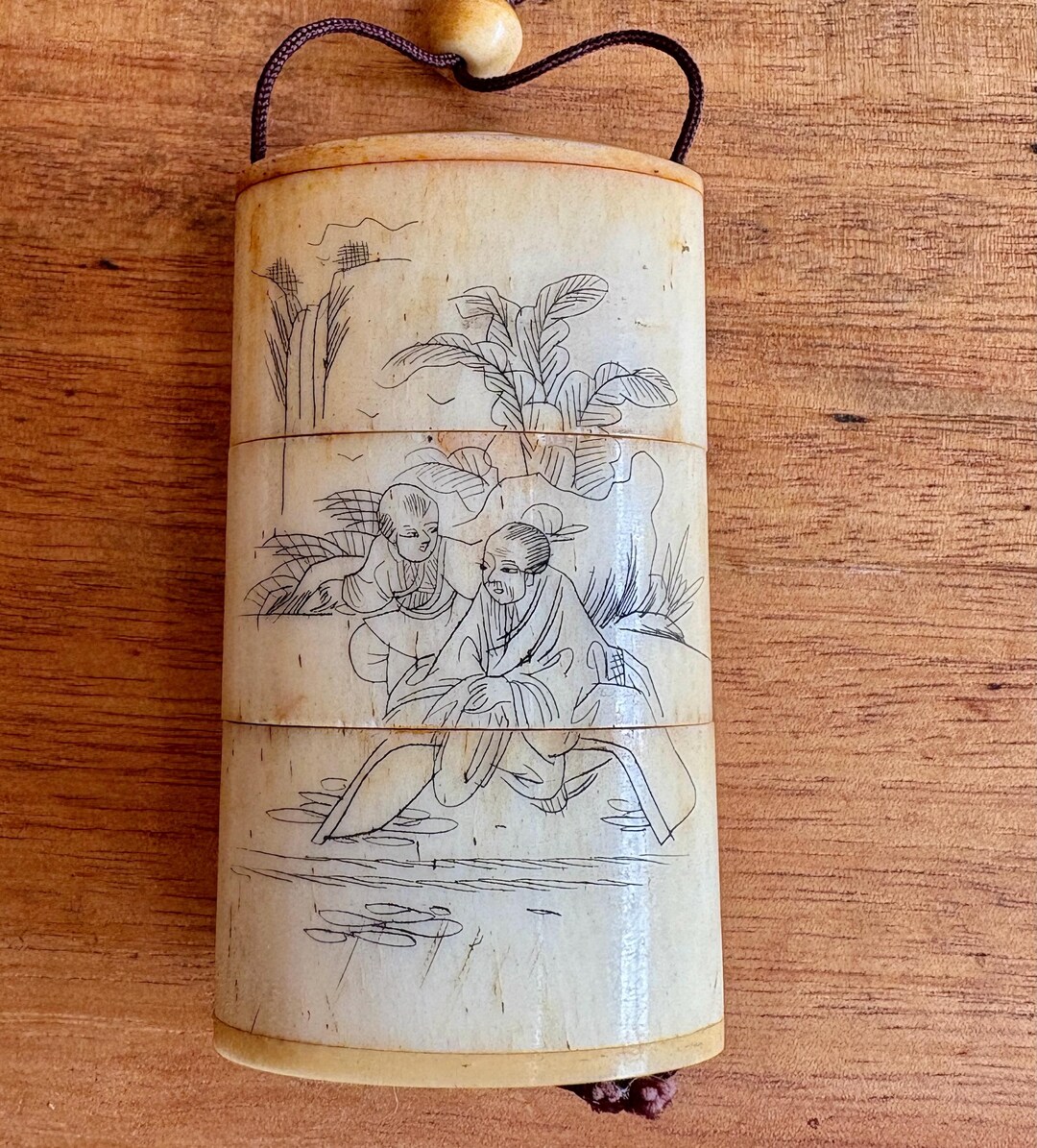 Antique Japanese Inro Hand Carved Bone Interlocking Compartmentalised ...