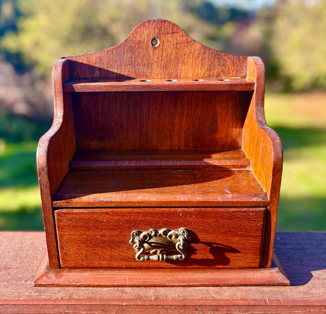Antique Late 1800s Wooden Pipe Rack 6 Pipe Holder With Drawer Victorian ...
