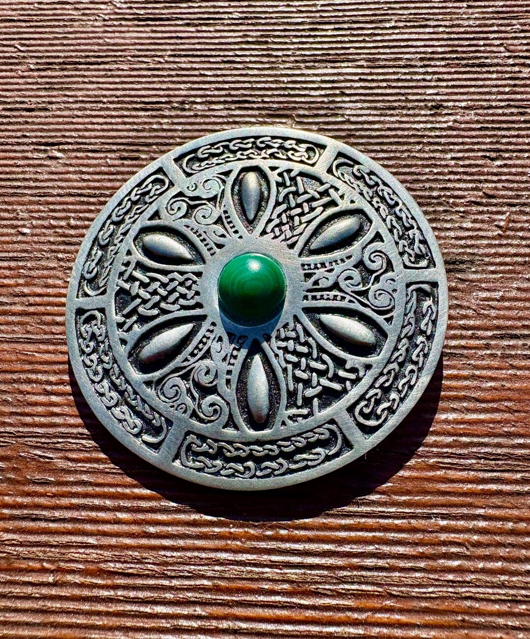 Vintage St Justin Celtic Mandala Brooch Pewter Brooch With Malachite ...