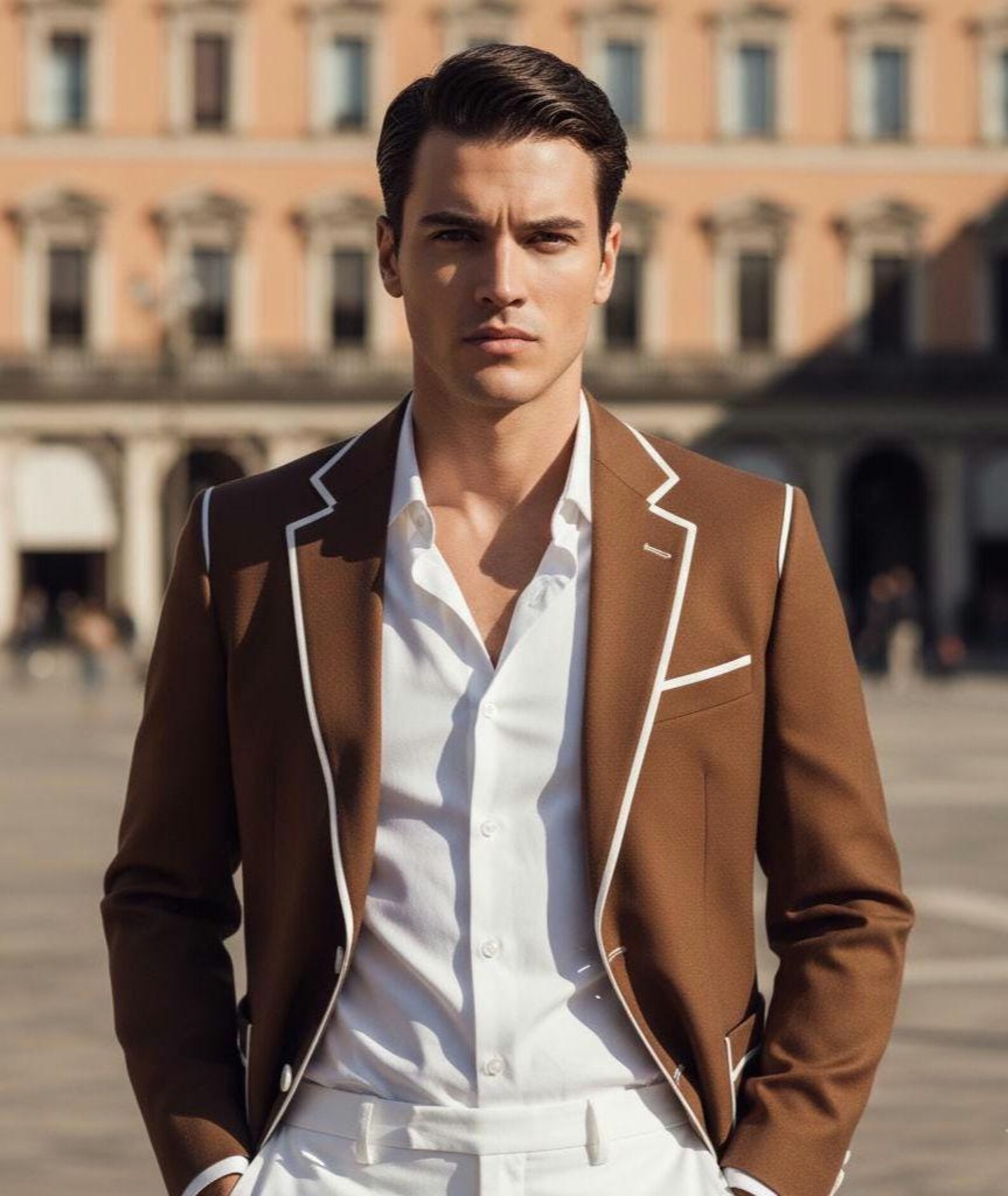 Custom Photo Lining Blazer | Brown With White Piping, Slim Fit - Etsy