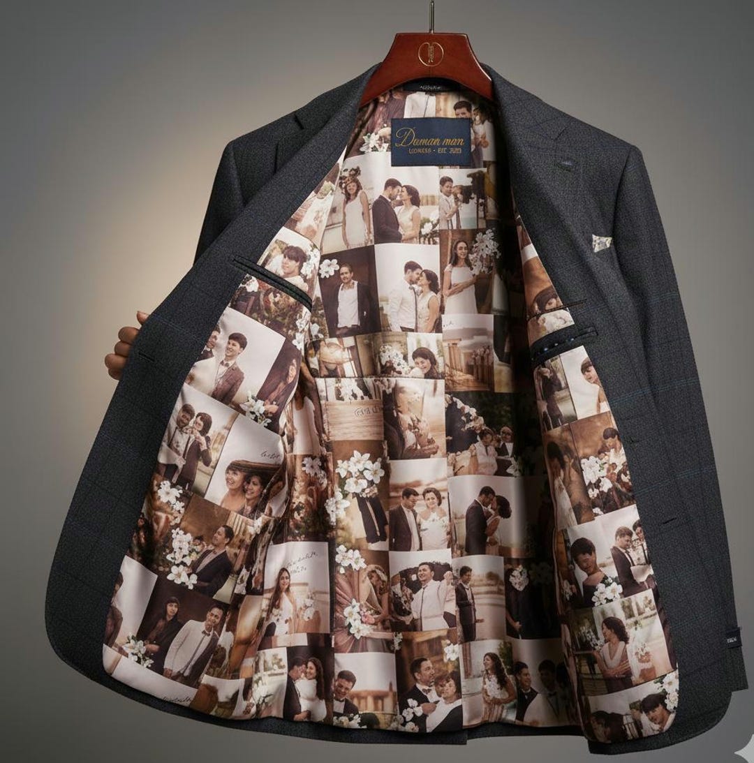Ultimate Personalized Suit Jacket With Photo Lining | Bespoke Groom ...