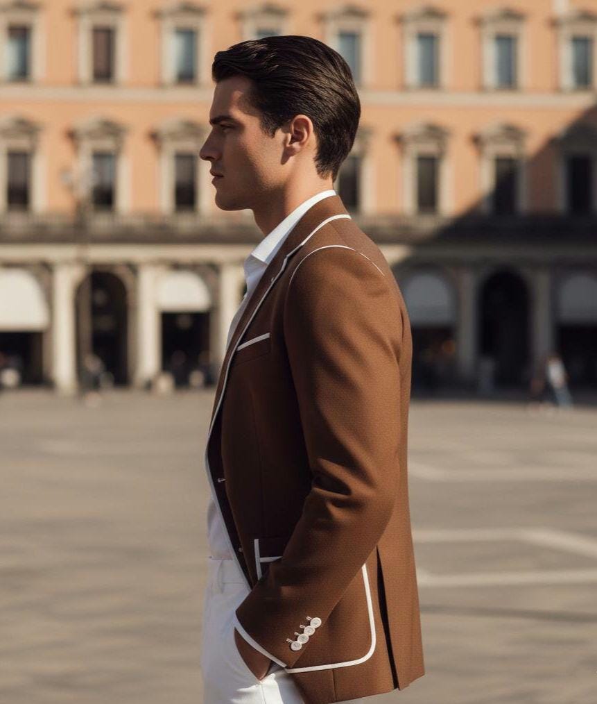 Custom Photo Lining Blazer | Brown With White Piping, Slim Fit - Etsy
