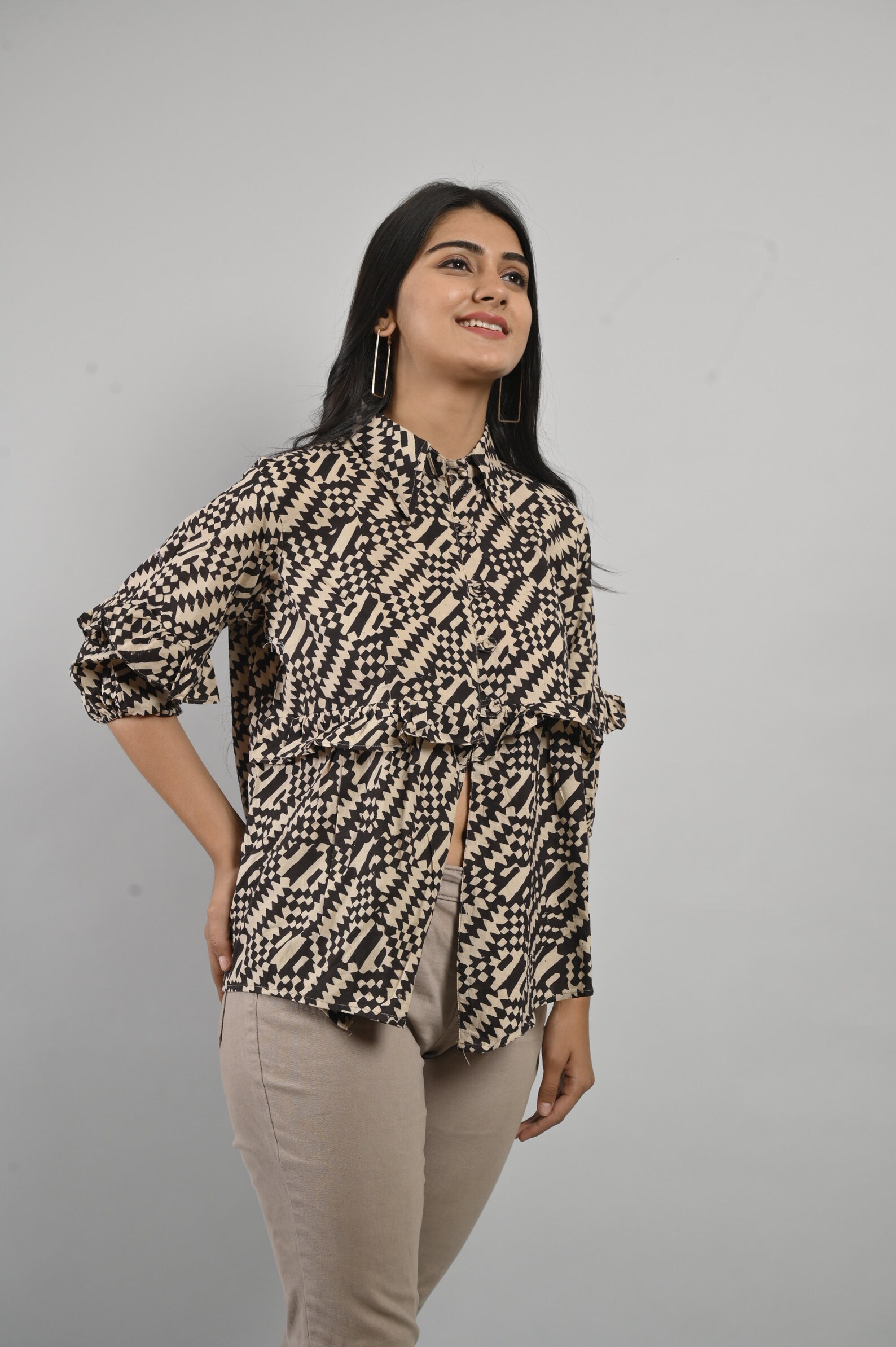 Cyclamen Women Cotton Top , Buttoned Shirt, Casual Top, Hand Block ...