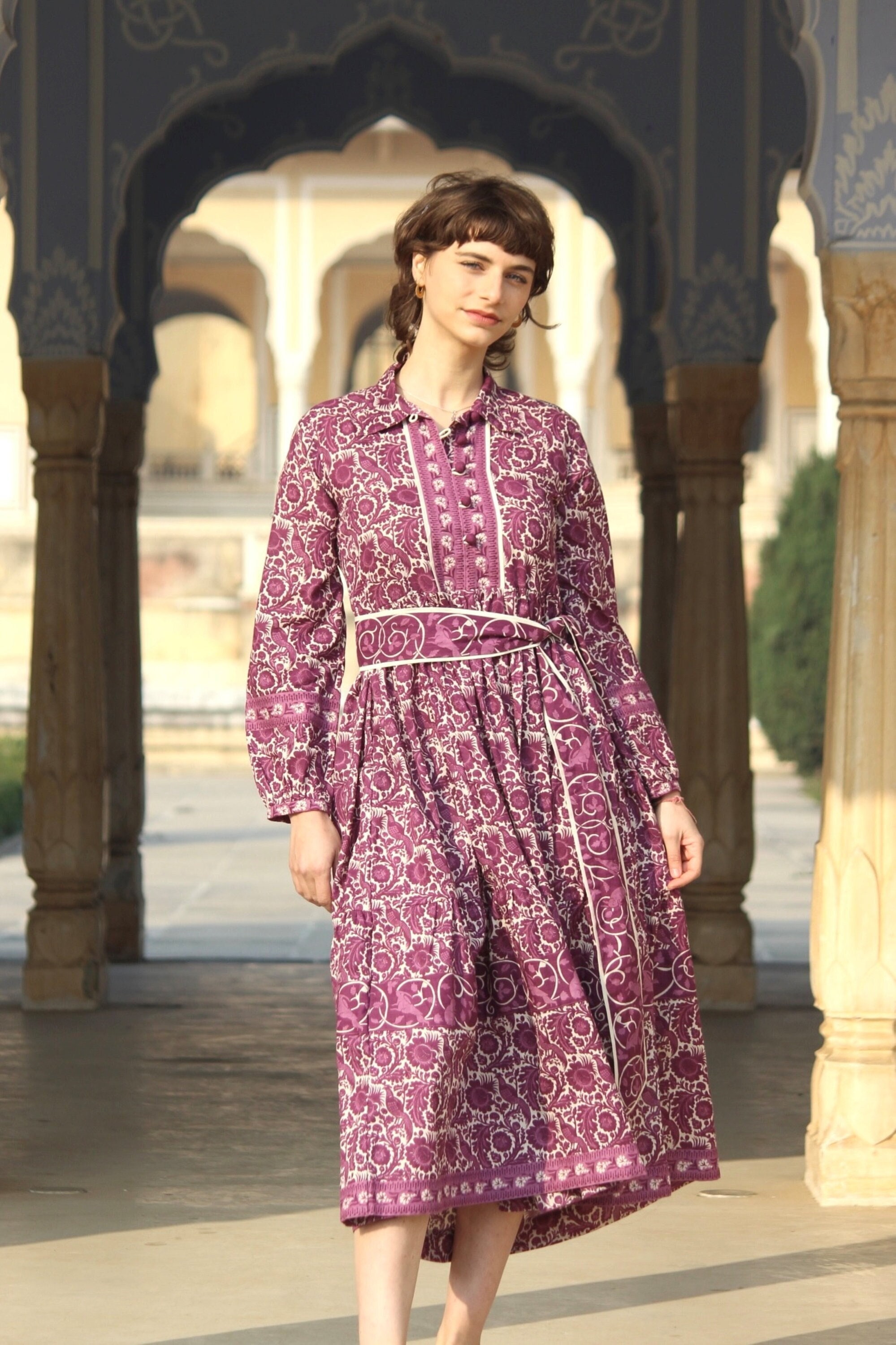 Hand Block Print Cotton Shirt Dress, Floral Bohemian Midi - Etsy