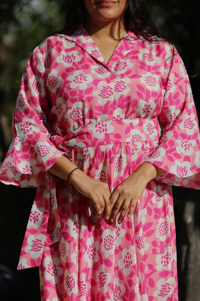 Hand Block Printed Dress, Floral Print Dress, Summer Maxi Dress, Long ...