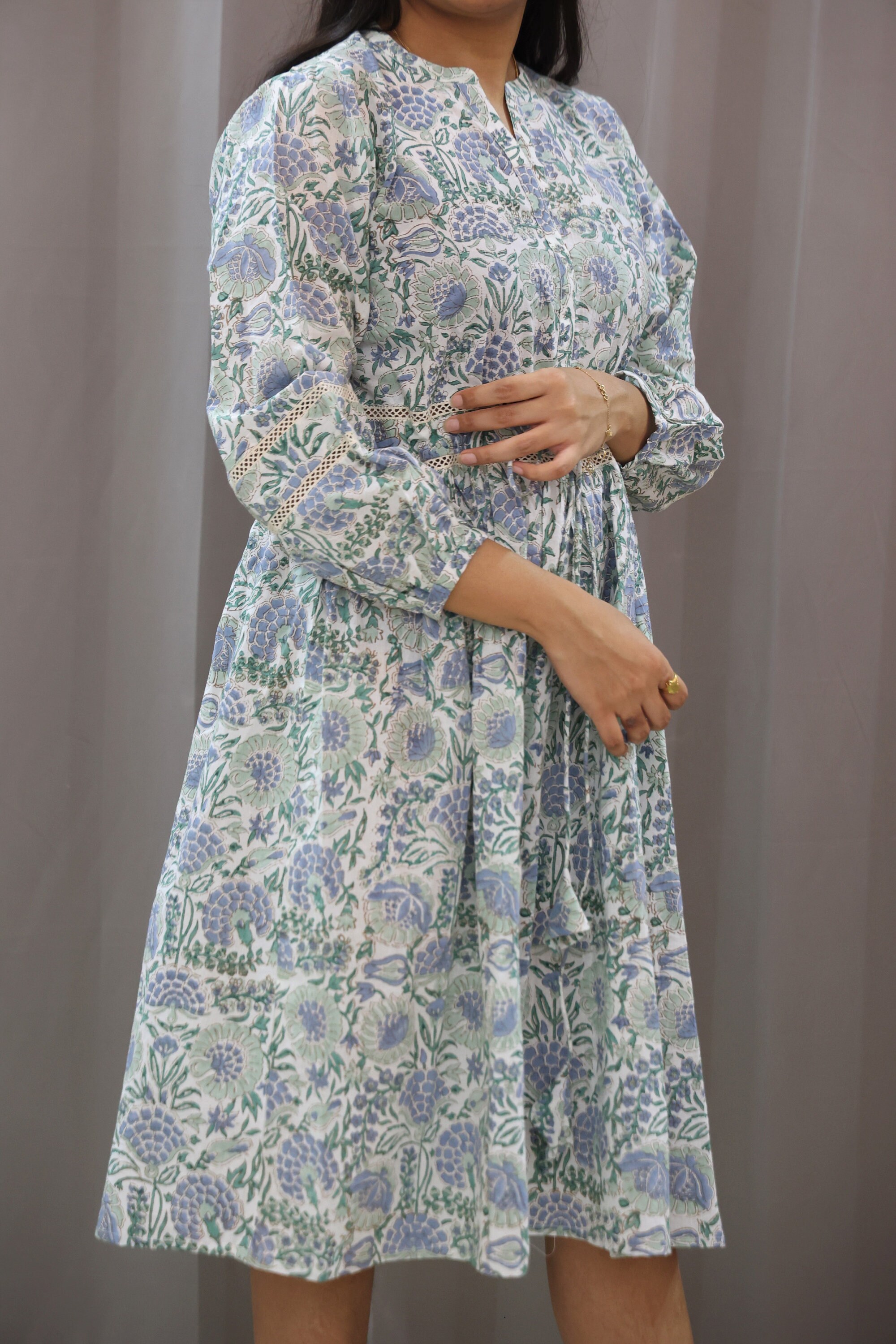 Block Print Dress Floral Mini Dress, Midi Cotton Dress Summer Midi ...