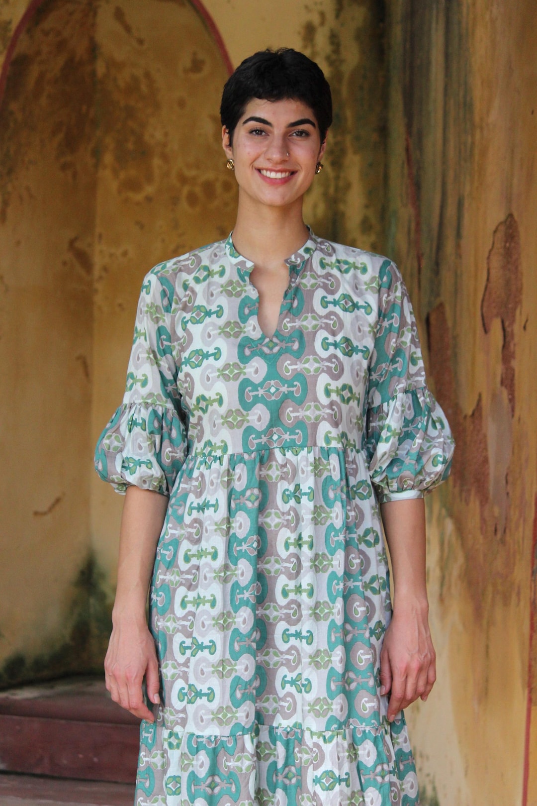 Block Print Cotton Dress, Floral Bohemian Shirt Dress - Etsy