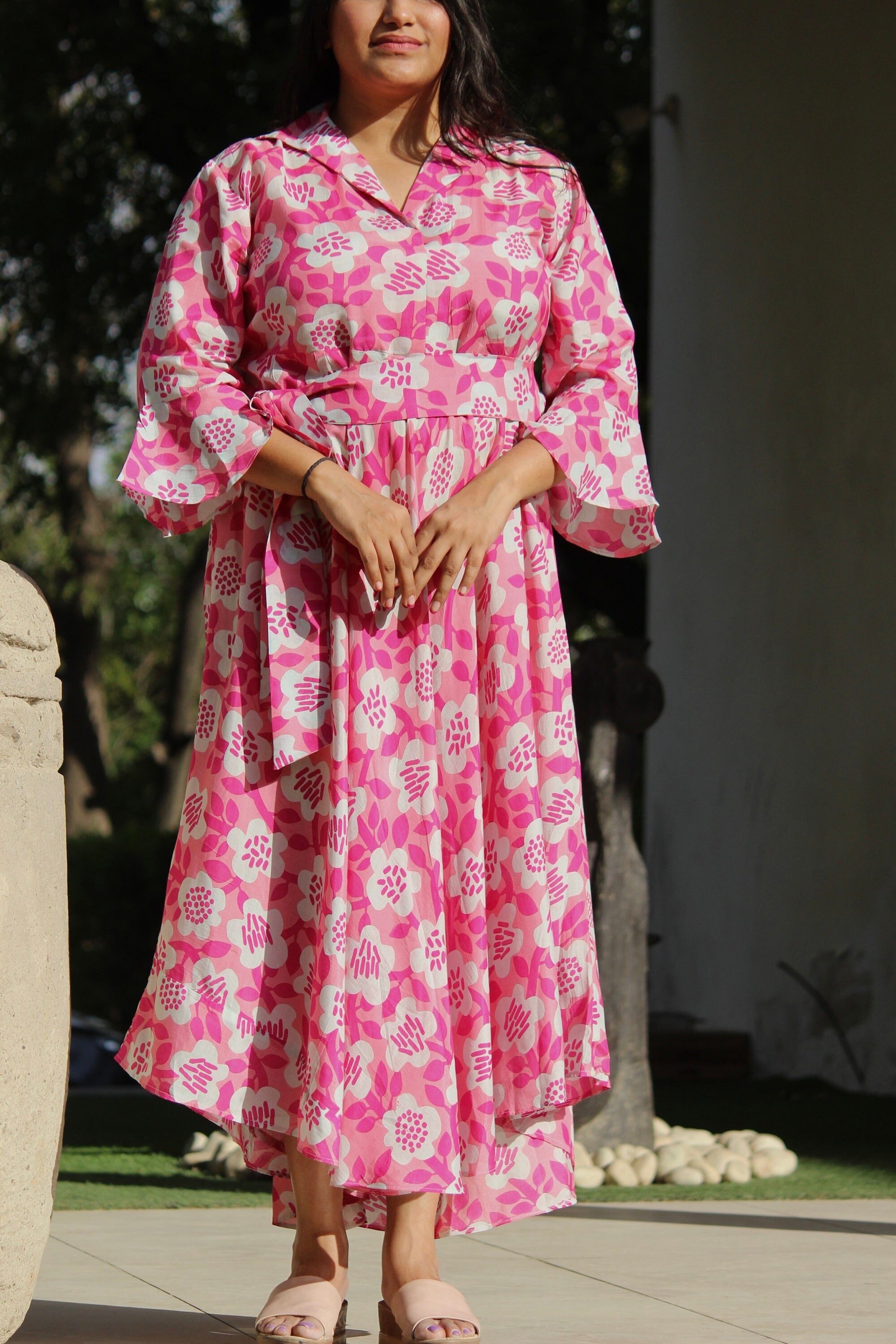 Hand Block Printed Dress, Floral Print Dress, Summer Maxi Dress, Long ...