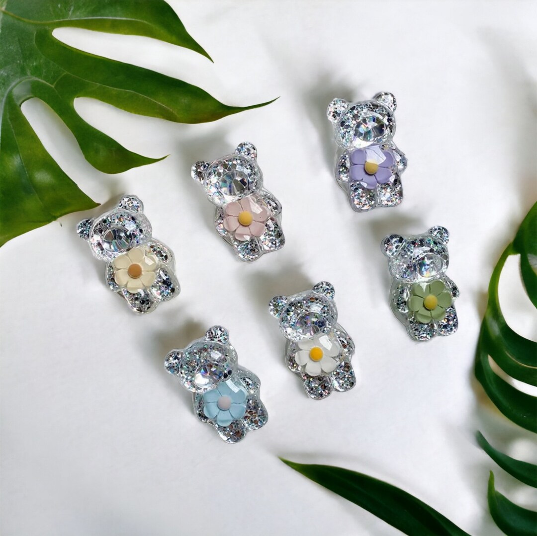 1x Sparkly Clear Diamond Resin Flower Teddy Bear Pop Socket - Etsy