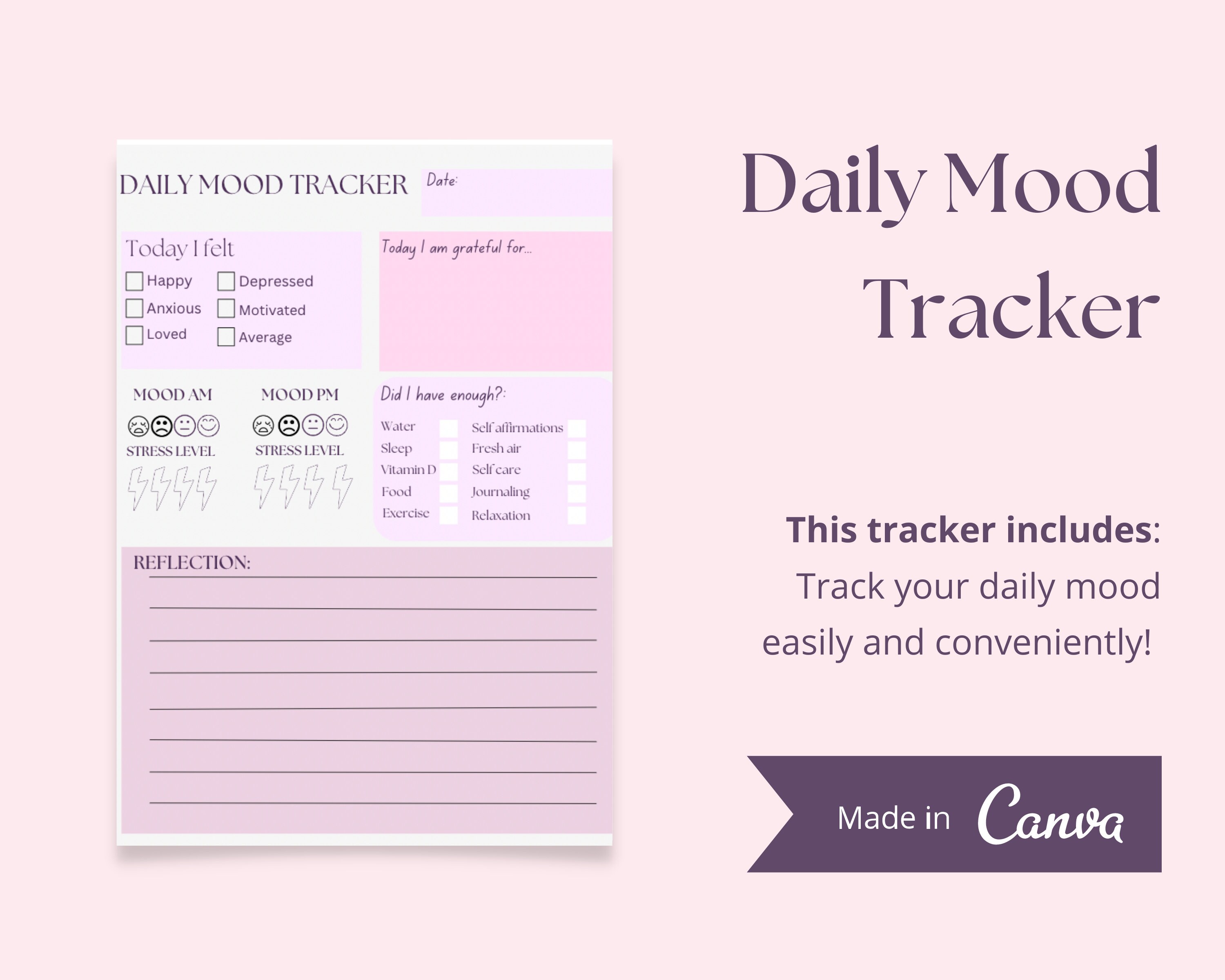 Aesthetic Daily Mood Tracker, Mental Health Journal, Anxiety Journal ...
