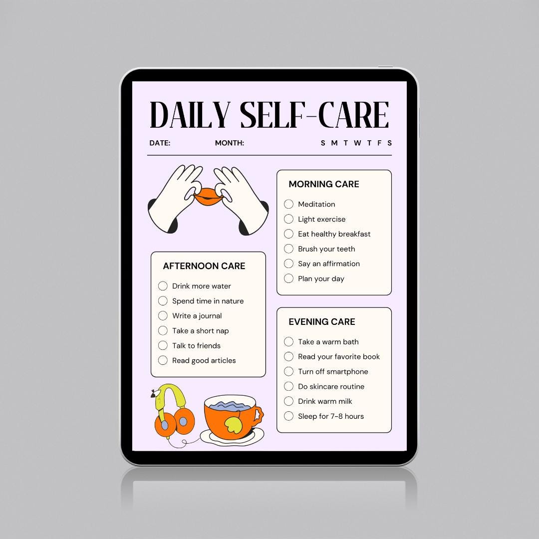 Daily Self Care Planner Printable | Minimal Wellness Checklist | Self ...