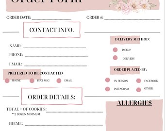 Custom Sugar Cookie Order Form Template PDF and JPG Instant Download - Etsy