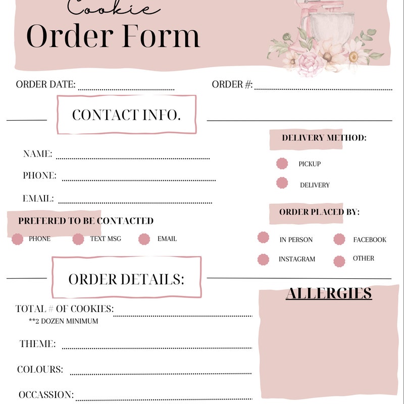 Cookie Order Form - Etsy