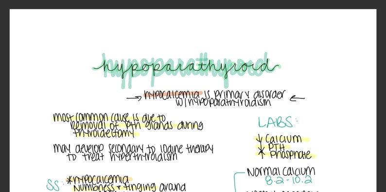 Hypoparathyroidism Nursing Study Sheet - Etsy