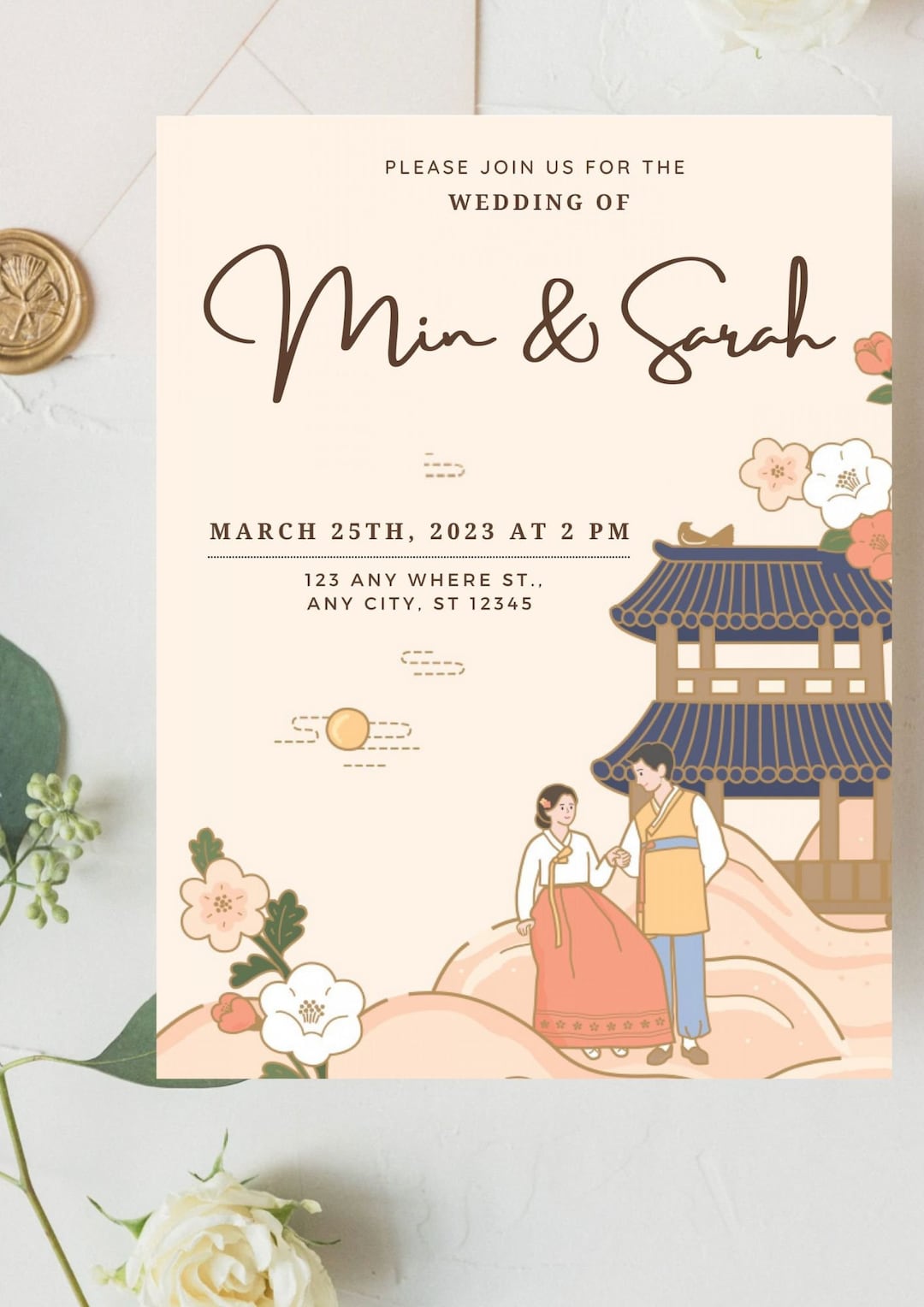 Korean Traditional Wedding Invitation Template self Editing-save the ...