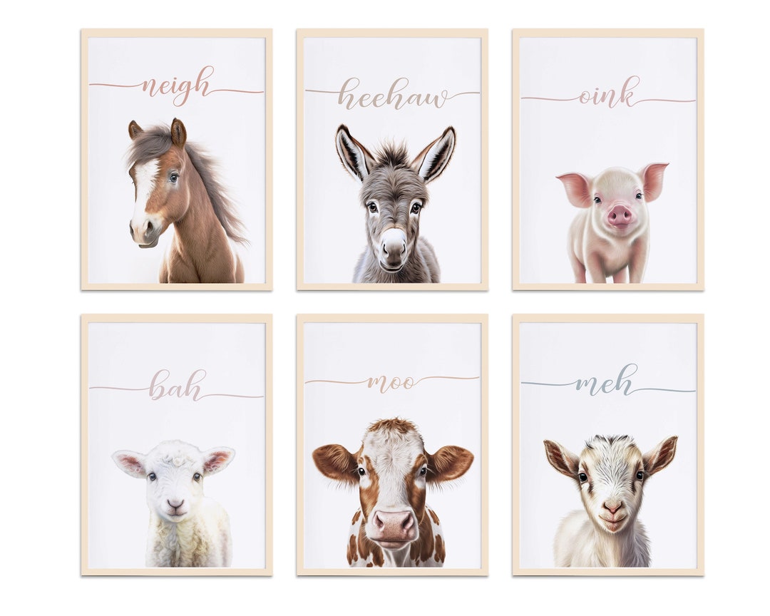 Farm Animal Nursery Prints | Set of 6 Digital Prints | Nursery Wall Art ...