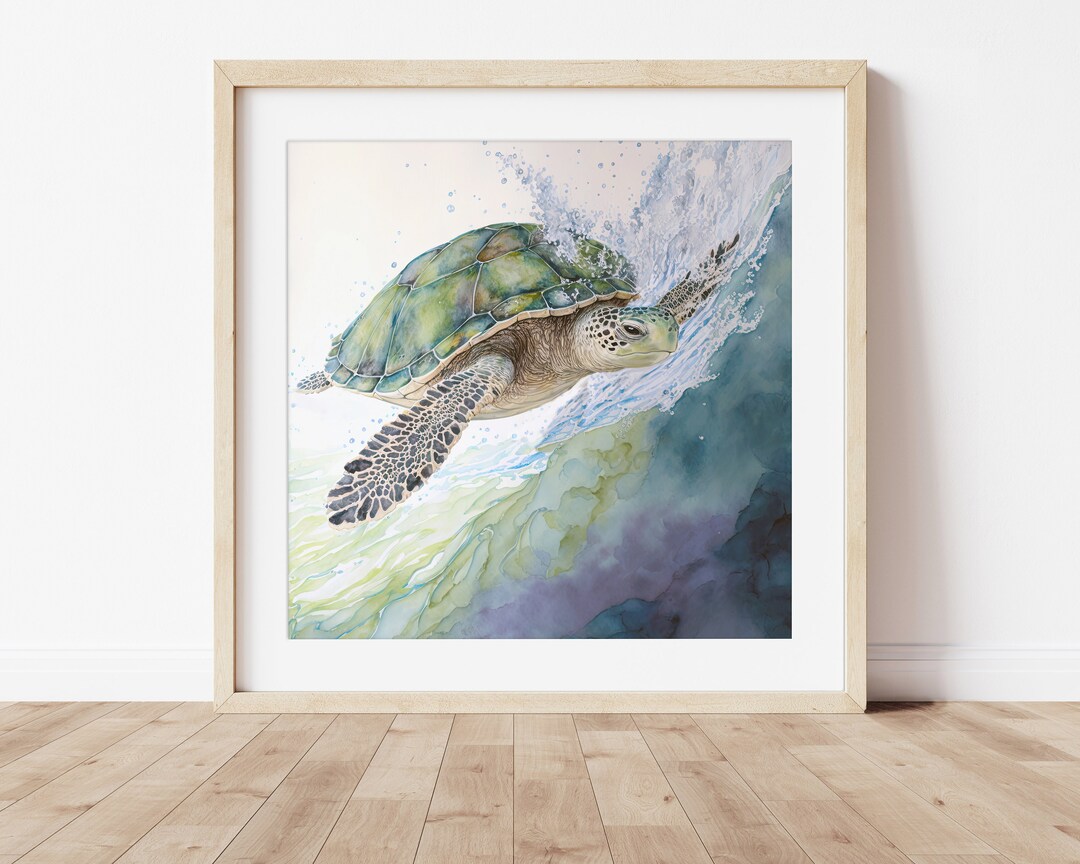 Sea Turtle Watercolor Print, Green Sea Turtle Art, Sea Turtle Art, Sea ...