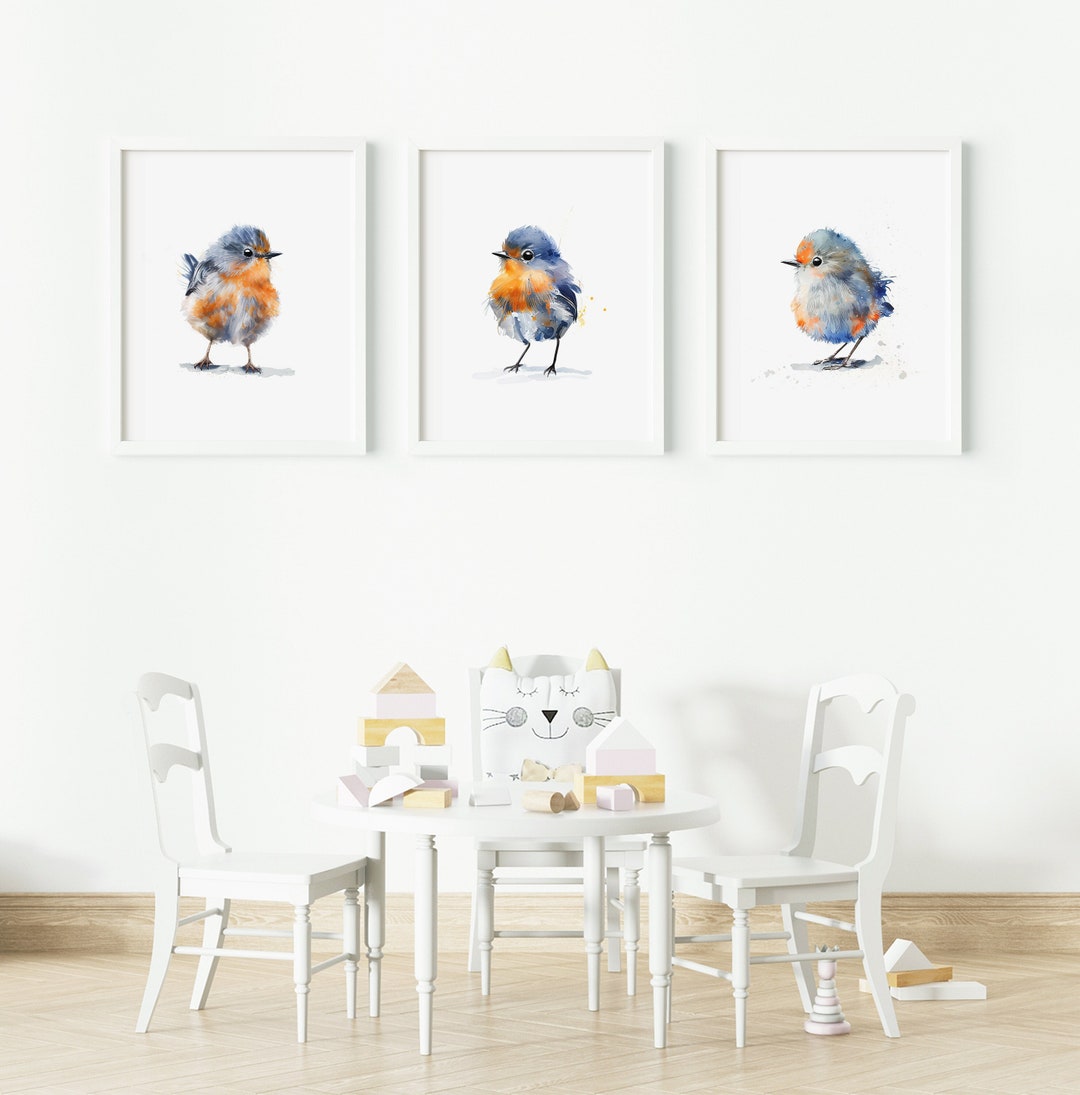 Cute Bird Nursery Art Bluebird, Set of 3, Watercolor Birds - Nursery ...