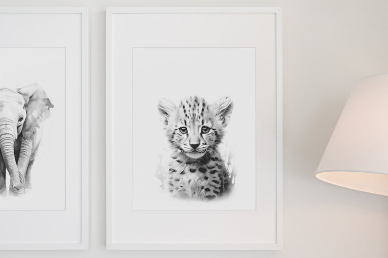 Nursery Safari Animals Black and White Watercolor Set of 6 - Etsy