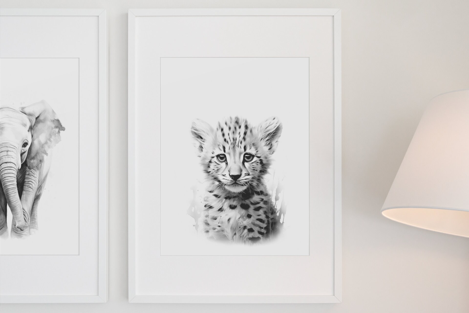 Nursery Safari Animals Black and White Watercolor, Set of 6, Printable ...