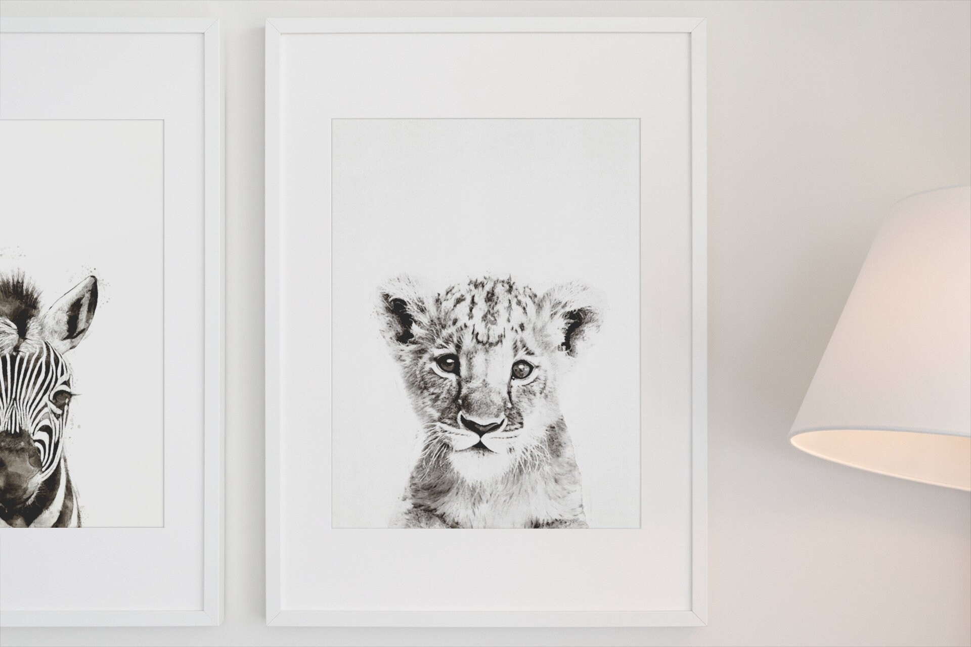 Nursery Safari Animals Black and White Watercolor, Set of 6, Printable ...