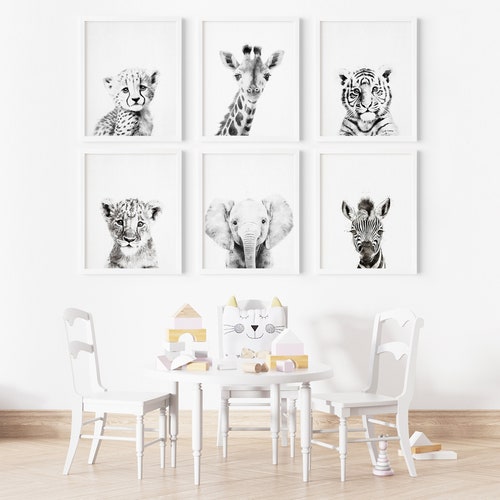 Nursery Safari Animals Black and White Art Prints Set of 6 - Etsy