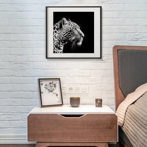 Leopard in Profile, Animal Portrait, Black and White Print, Printable ...