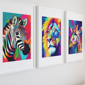 Colorful Safari Animal Print, Set of 12, Bright Colorful Nursery Art ...