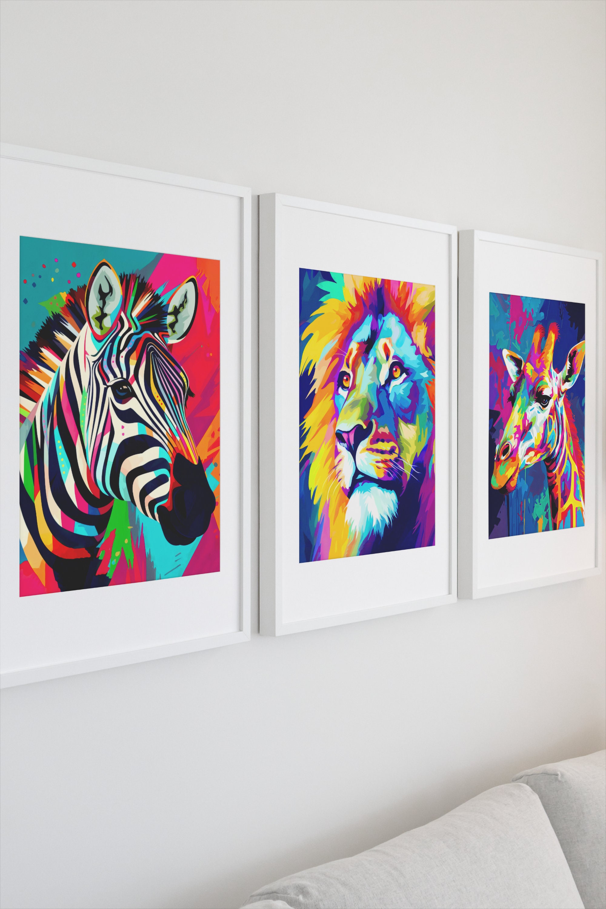 Colorful Safari Animal Print, Set of 12, Bright Colorful Nursery Art ...
